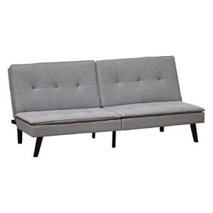 homcom convertible lounge futon sofa bed/3 seater tufted fabric upholstered sleeper with adjustable backrest, grey