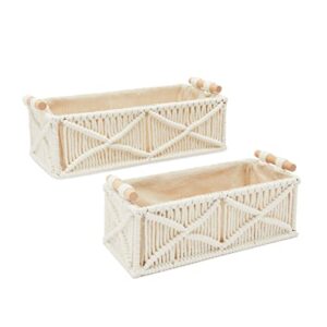 2 Pack Macrame Storage Basket for Nursery, Bohemian Style Home Decor and Nursery (2 Sizes, White)