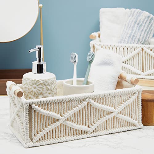 2 Pack Macrame Storage Basket for Nursery, Bohemian Style Home Decor and Nursery (2 Sizes, White)