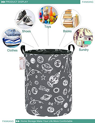 FANKANG Storage Basket, Nursery Hamper Canvas Laundry Basket Foldable with Waterproof PE Coating Large Storage Baskets for Kids Boys and Girls, Office, Bedroom, Clothes,Toys（Space Planet）