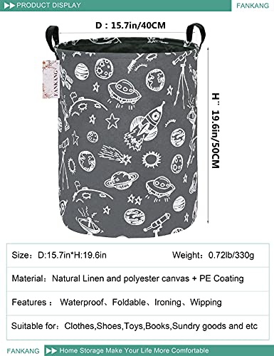 FANKANG Storage Basket, Nursery Hamper Canvas Laundry Basket Foldable with Waterproof PE Coating Large Storage Baskets for Kids Boys and Girls, Office, Bedroom, Clothes,Toys（Space Planet）