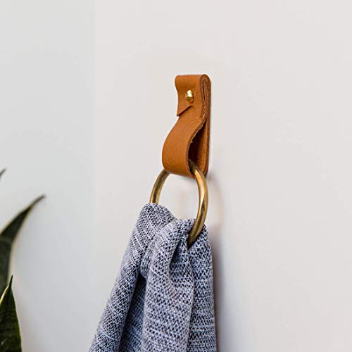 KEYAIIRA - Small Leather Wall Hook, wall hanging strap towel hook for wall leather loop strap for scarf storage boat paddle holder minimal towel bar rack storage