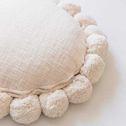 Banilla Bohemian Round Pillow Cover 16 Inch | 100% Cotton Decorative Pillow Hand Tufted with Chunky Textured Poms | Boho Throw Pillow for Bed or Couch | Natural White Throw Pillow Cover