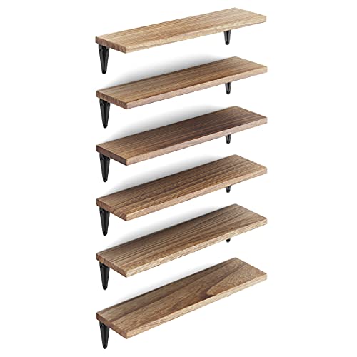 Wallniture Arras Floating Shelves for Wall, Wood Wall Shelves for Bedroom Decor, Burned Set of 6