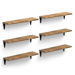 Wallniture Arras Floating Shelves for Wall, Wood Wall Shelves for Bedroom Decor, Burned Set of 6