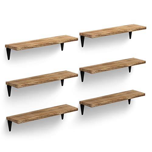 Wallniture Arras Floating Shelves for Wall, Wood Wall Shelves for Bedroom Decor, Burned Set of 6