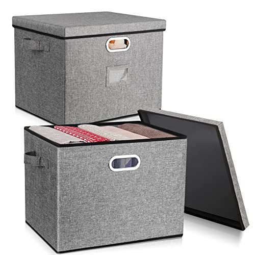 Lukeline 17x13 Foldable Large-Capacity Storage Bins with Lids and Metal Handle, Closet Organizers and Storage Bins for Living Room, Bedroom, Nursery, Closet, Dormitory or Office, 2-Pack