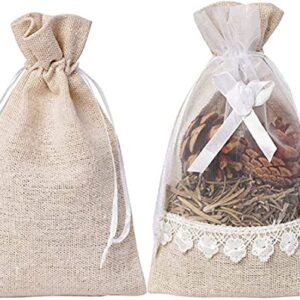 KUPOO 20PS Rose Drawstring Burlap Bags, 4x6 Inch Lace Jute Organza Favor Gift Bags for Wedding Party Favor and DIY Craft (stly A)