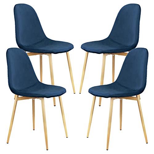 Higliocas Dining Chairs Set of 4 Mid Century Modern Side Chairs,Retro Velvet Upholstered Dining Chair with Metal Tube (Blue) …