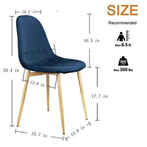 Higliocas Dining Chairs Set of 4 Mid Century Modern Side Chairs,Retro Velvet Upholstered Dining Chair with Metal Tube (Blue) …