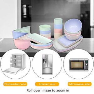 Eco Friendly，Wheat Straw Dinnerware Sets(60pcs)， Multicolor，Lightweight，Degradable ，Durable Dinner Plates Set:Bowls，Cups， Plates Set，Salad Bowls——Microwave and Dishwasher Safe