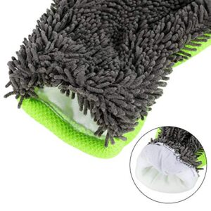 X AUTOHAUX Pair Green Gray Car Wash Mitt Microfiber Five Finger Glove Double Sided Dirt Washing Tool