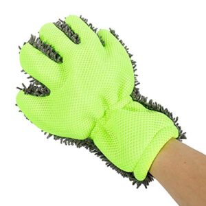 X AUTOHAUX Pair Green Gray Car Wash Mitt Microfiber Five Finger Glove Double Sided Dirt Washing Tool