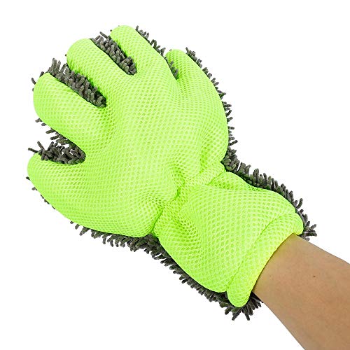 X AUTOHAUX Pair Green Gray Car Wash Mitt Microfiber Five Finger Glove Double Sided Dirt Washing Tool