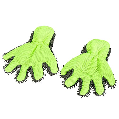 X AUTOHAUX Pair Green Gray Car Wash Mitt Microfiber Five Finger Glove Double Sided Dirt Washing Tool