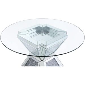 Acme Furniture Noralie Dining Table, Clear Glass, Mirrored & Faux Diamonds