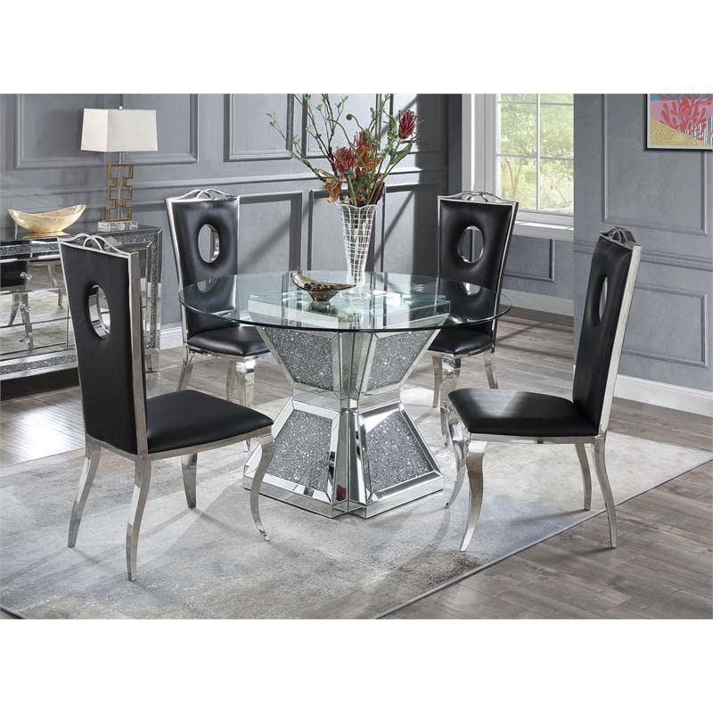 Acme Furniture Noralie Dining Table, Clear Glass, Mirrored & Faux Diamonds