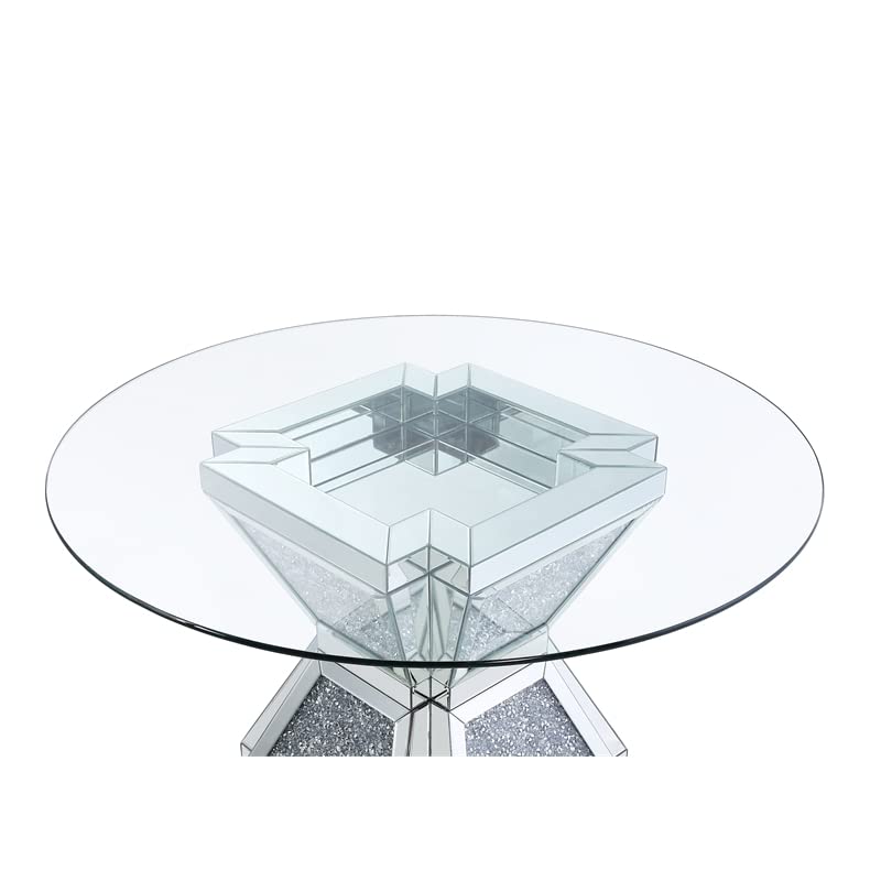 Acme Furniture Noralie Dining Table, Clear Glass, Mirrored & Faux Diamonds