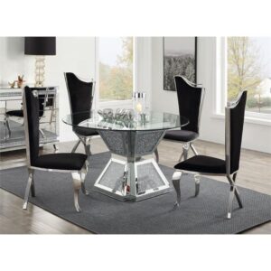 Acme Furniture Noralie Dining Table, Clear Glass, Mirrored & Faux Diamonds