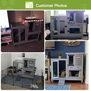 Rabbit Hutch Indoor Rabbit Cage, Large Bunny Hutch Outdoor with Wheels-Removable Wire Netting Include