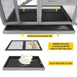 Rabbit Hutch Indoor Rabbit Cage, Large Bunny Hutch Outdoor with Wheels-Removable Wire Netting Include