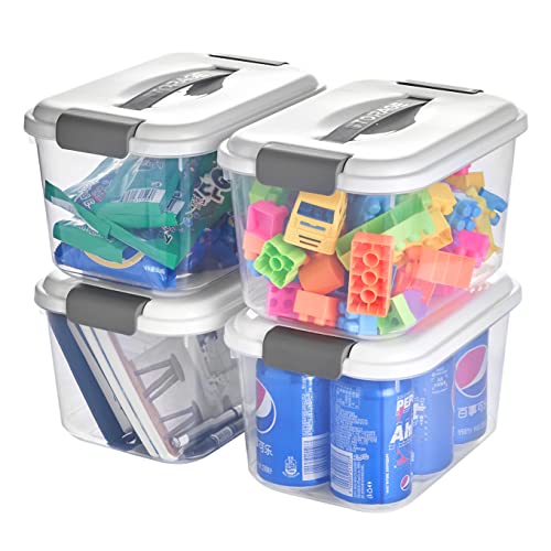 YYQX 5.5 Quart Clear Storage Bin with Lids, 4-Pack Clear Plastic Organizing Boxes with Handle/Latch, 5 Litre Stackable Plastic Storage Containers