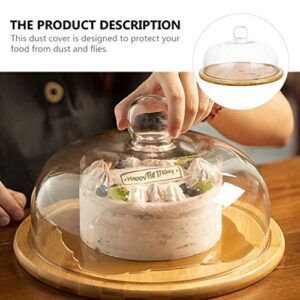 HEMOTON Cake Serving Plate with Dome Wood Dessert Stand Tray Pastry Cheese Display Glass Dome Cloche Plate Centerpiece for Cream Cake Desert Salad 21CM