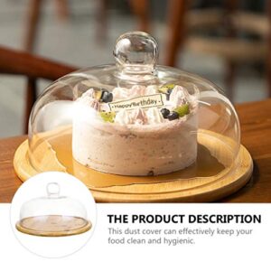 HEMOTON Cake Serving Plate with Dome Wood Dessert Stand Tray Pastry Cheese Display Glass Dome Cloche Plate Centerpiece for Cream Cake Desert Salad 21CM