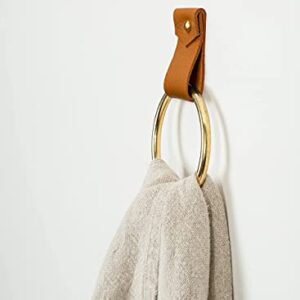 KEYAIIRA - Small Leather Wall Hook, minimalist leather strap hanger for bath towel holder leather wall hook strap towel hook bathroom decor brass towel ring nordic home