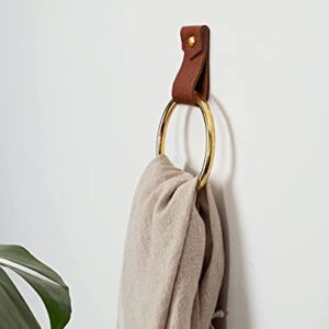 KEYAIIRA - Small Leather Wall Hook, minimalist leather strap hanger for bath towel holder leather wall hook strap towel hook bathroom decor brass towel ring nordic home