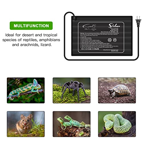 Simple Deluxe 2 Pack Reptile Heat Pad Under Tank Heater 8 X 12 Inch 16W Terrarium Warmer Heating Mat for Lizard/Spider/Frog/Turtle/Snake/Plant 30-40gal Tank, Black