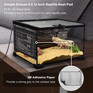 Simple Deluxe 2 Pack Reptile Heat Pad Under Tank Heater 8 X 12 Inch 16W Terrarium Warmer Heating Mat for Lizard/Spider/Frog/Turtle/Snake/Plant 30-40gal Tank, Black