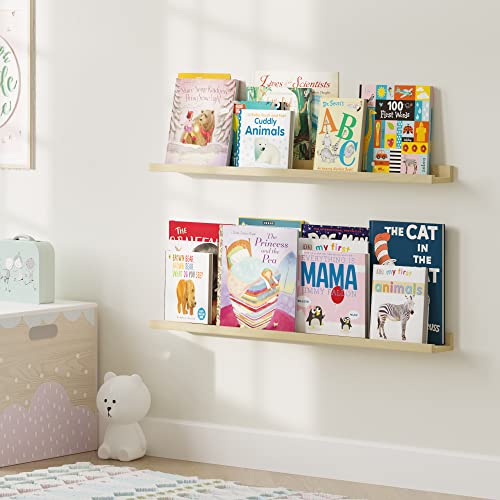 Wallniture Denver 36" Floating Shelves for Kids Room, Wood Nursery Shelves, Kids Room Shelves, Natural Photo Ledge for Nursery Room, Floating Book Shelves for Kids Room Set of 2