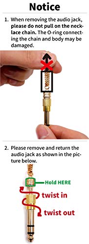 PICKRING Audio Jack Necklace with a Functioning Gold Plated Headphone Adapter for Guitarists/Detachable Gold Tone Real Headphone Adapter Necklace Music Lover Gifts/Silver Gold (Gold)