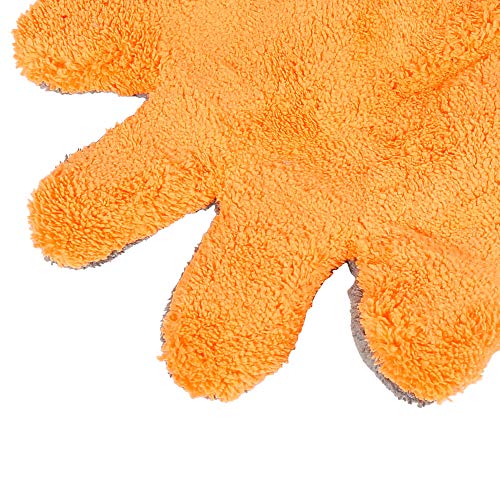 X AUTOHAUX Pair Orange Gray Coral Fleece Car Wash Mitt Microfiber Five Finger Glove Double Sided Dirt Washing Tool