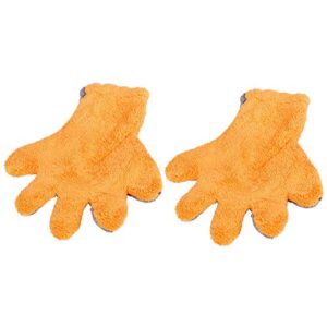 X AUTOHAUX Pair Orange Gray Coral Fleece Car Wash Mitt Microfiber Five Finger Glove Double Sided Dirt Washing Tool