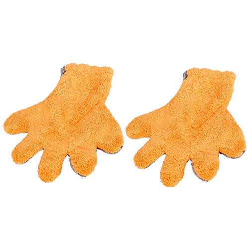 X AUTOHAUX Pair Orange Gray Coral Fleece Car Wash Mitt Microfiber Five Finger Glove Double Sided Dirt Washing Tool