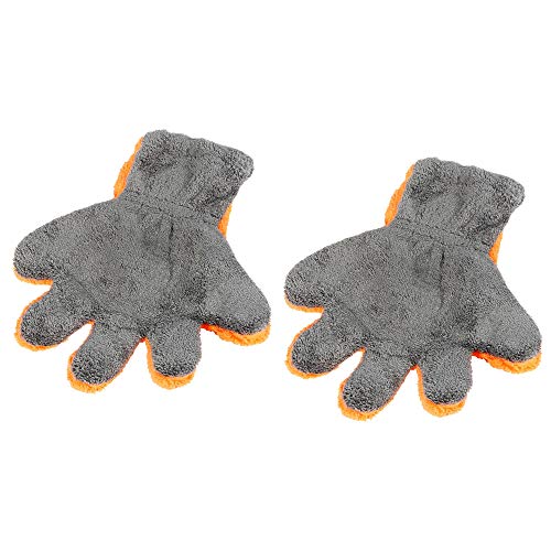 X AUTOHAUX Pair Orange Gray Coral Fleece Car Wash Mitt Microfiber Five Finger Glove Double Sided Dirt Washing Tool