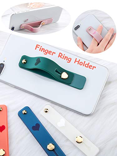 Weewooday 9 Pieces Phone Grip Holder Telescopic Finger Strap Phone Bracket Portable Phone Grips Band with Heart Pattern, Loop Finger Kickstand for Universal Cell Phones (Soft Colors)