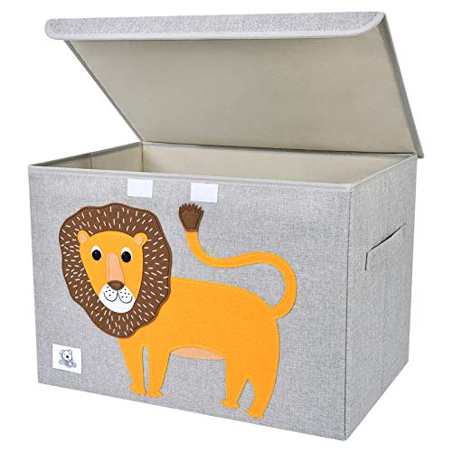 CLCROBD Foldable Large Kids Toy Chest with Flip-Top Lid, Collapsible Fabric Animal Toy Storage Organizer/Bin/Box/Basket/Trunk for Toddler, Children and Baby Nursery (Lion)