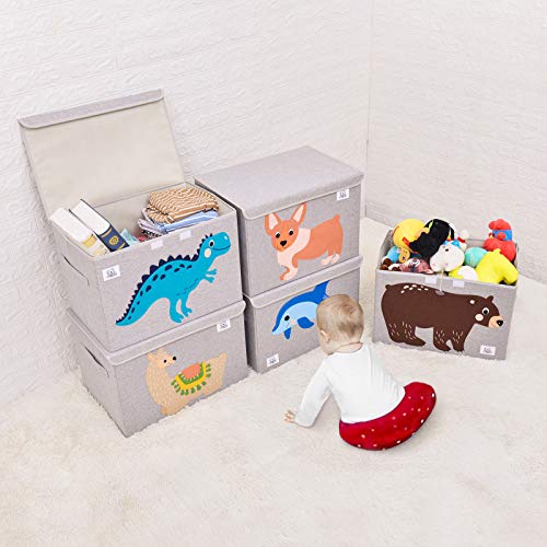 CLCROBD Foldable Large Kids Toy Chest with Flip-Top Lid, Collapsible Fabric Animal Toy Storage Organizer/Bin/Box/Basket/Trunk for Toddler, Children and Baby Nursery (Lion)