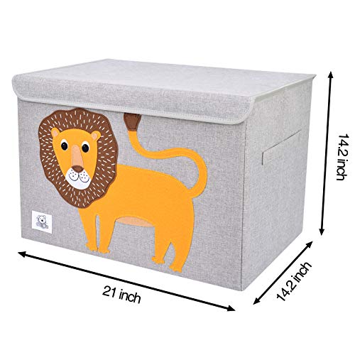 CLCROBD Foldable Large Kids Toy Chest with Flip-Top Lid, Collapsible Fabric Animal Toy Storage Organizer/Bin/Box/Basket/Trunk for Toddler, Children and Baby Nursery (Lion)