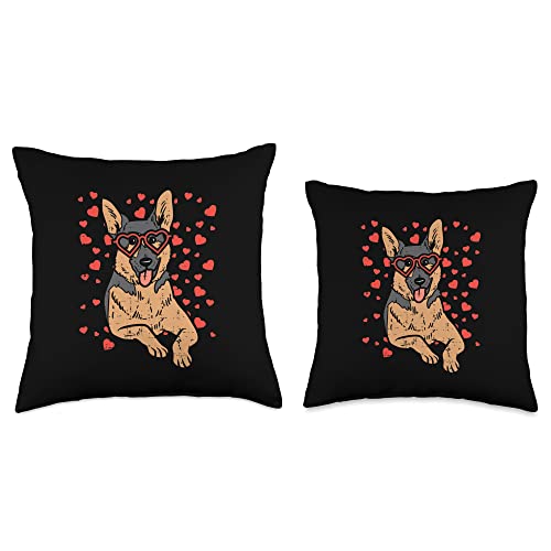 BoredKoalas German Shepherd Pillows Dog Lover Gift Heart Glasses German Shepherd Valentines Day Dog Lover Gift Throw Pillow, 18x18, Multicolor