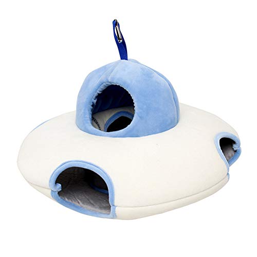 SONGBIRDTH Hamster Hammock - Fashion Squirrel Hamster UFO Shape Hanging House Small Animal Cute Warm Hammock for Sugar Glider Ferret Squirrel Blue White L