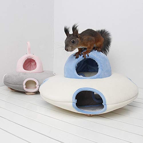 SONGBIRDTH Hamster Hammock - Fashion Squirrel Hamster UFO Shape Hanging House Small Animal Cute Warm Hammock for Sugar Glider Ferret Squirrel Blue White L