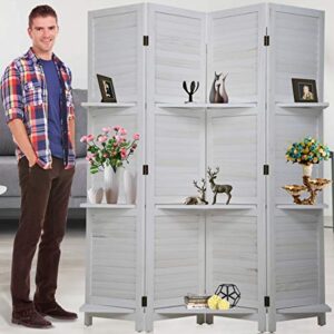 room dividers and folding privacy screens 4 panel 69 inch tall portable room seperating divider w/ 3 display shelves solid wood room partitions and dividers freestanding for home, office, restaurant