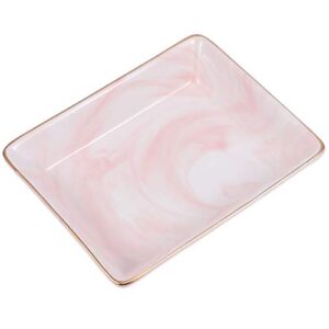 cabilock 2pcs bathroom vanity tray marble pattern ceramic toothbrush holder countertop storage organizer decorative jewelry display tray (pink)