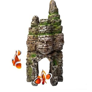 kathson Aquarium Buddha Statue Decorations Fish Tank Resin Buddha  for Four Faces Ornament with Caves Hole for Betta Fish Hideout Swim Through