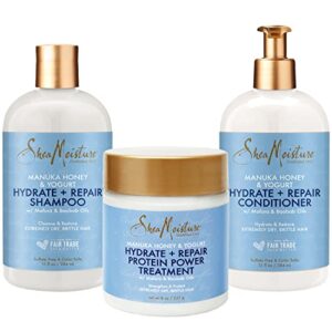 shea moisture shampoo and conditioner set 13 fl oz ea bundled with protein power treatment 8 fl oz. manuka honey & yogurt hydrate + repair hair, vitamin c, sulfate free & hair color safe 