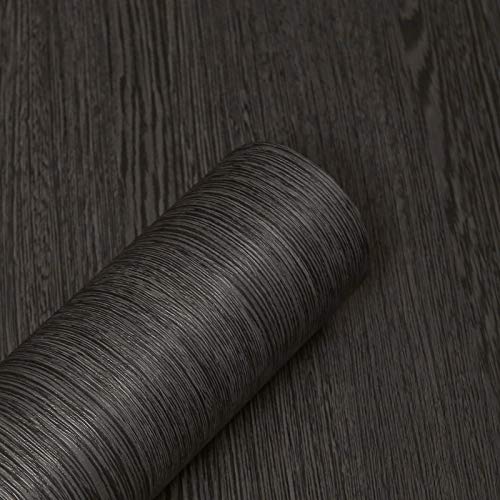 Homease Removable Wood Wallpaper, Peel and Stick Self Adhesive Vinyl Contact Paper for Cabinets, Walls, Countertops, Realistic Wood Grain Waterproof& Decorative Film (Black Wood, 23.6in x 16.4ft)